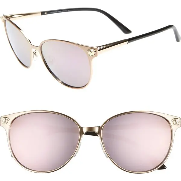 Versace Glam Medusa 57mm Cat Eye Sunglasses - Pink Gold/dark Grey Mirror Pink