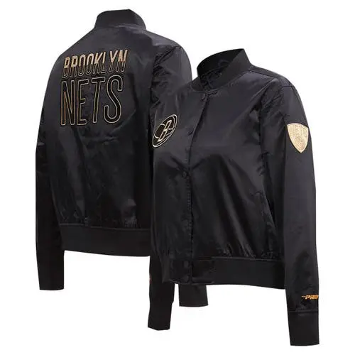 PRO STANDARD Brooklyn Nets Glam Satin Full-snap Varsity Jacket
