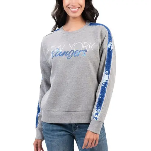 G-III 4HER BY CARL BANKS New York Rangers Penalty Box Pullover Sweatshirt - Gray