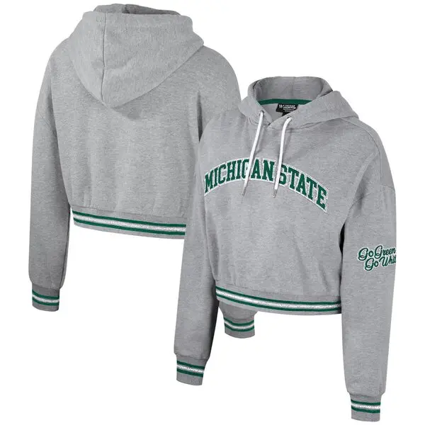 THE WILD COLLECTIVE Michigan State Spartans Cropped Shimmer Pullover Hoodie
