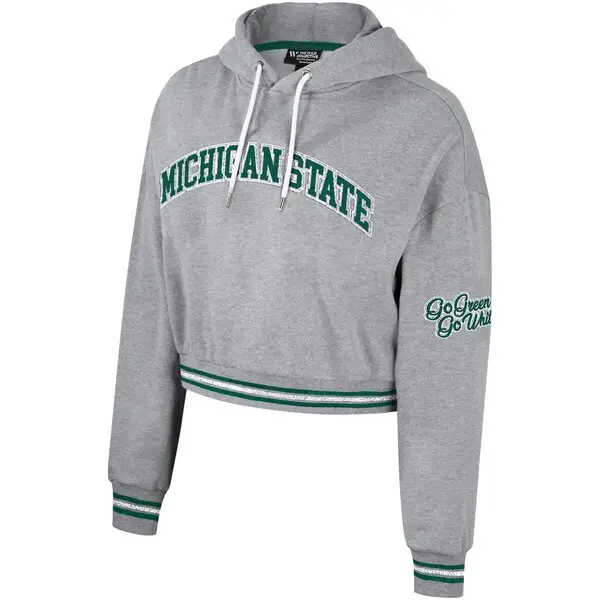 THE WILD COLLECTIVE Michigan State Spartans Cropped Shimmer Pullover Hoodie