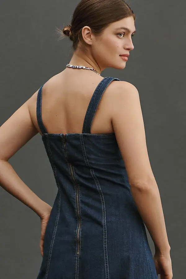 knee length dresses for ladies Montsand Denim Blue Corset Midi Dress