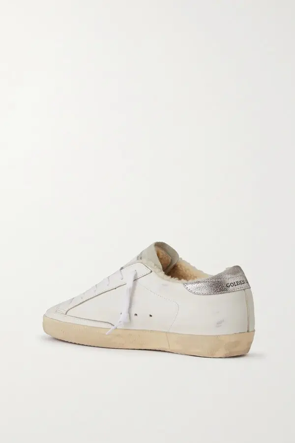 GOLDEN GOOSE Super-star Shearling-lined Distressed Sneakers - White