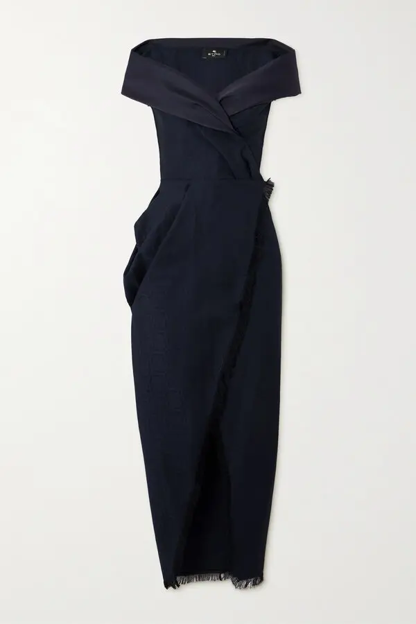 Etro Off-the-shoulder Silk-blend Jacquard Wrap Gown