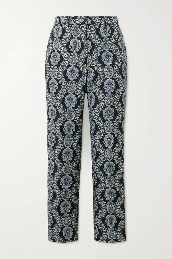Etro Metallic Brocade Skinny Pants - Blue