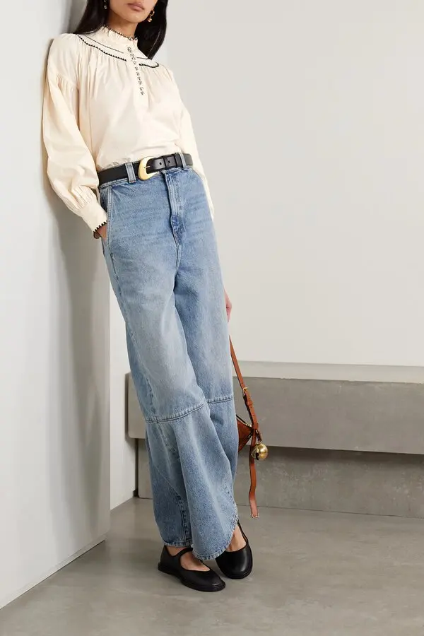 Ulla Johnson Lennie Gathered Embroidered Cotton-poplin Blouse