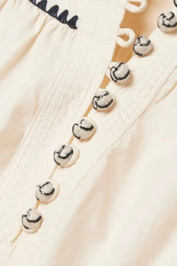 Ulla Johnson Lennie Gathered Embroidered Cotton-poplin Blouse