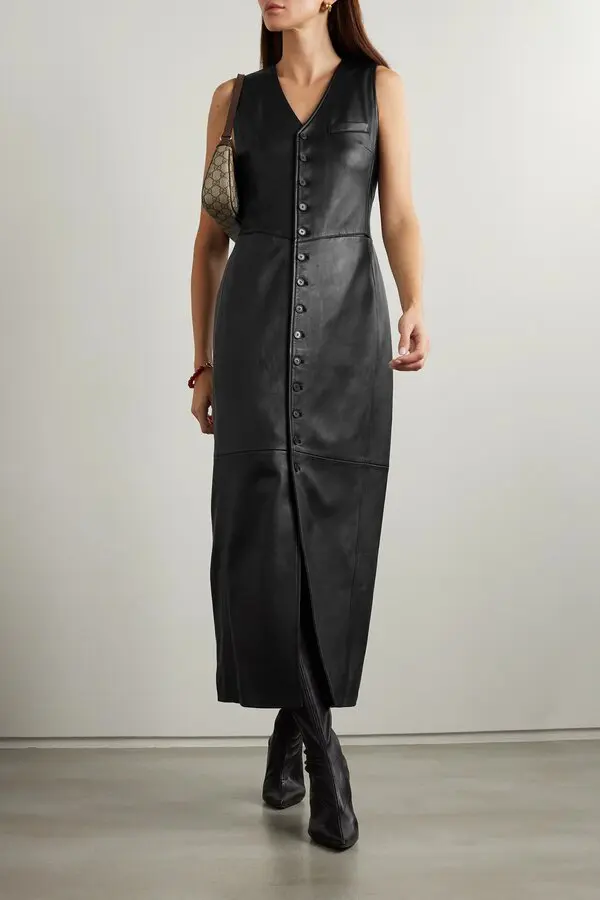 Frame Paneled Leather Midi Dress In Black - 60% Off
