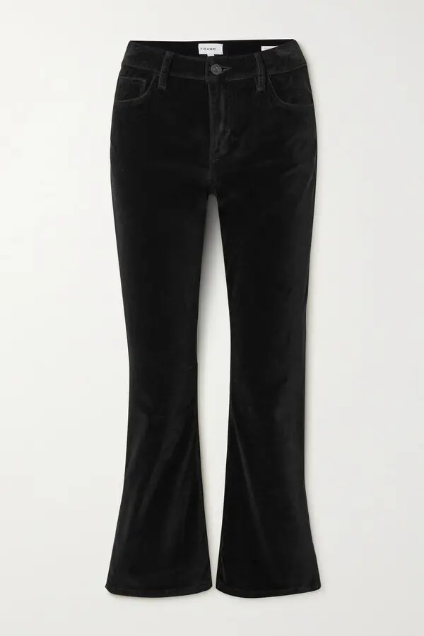 FRAME Le Crop Mini Boot Velvet Kick Flare Pants - Black