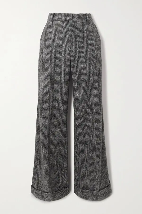 Brunello Cucinelli Herringbone Woven Wide-leg Pants