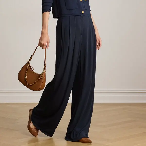 Ralph Lauren Pleated Stretch Jersey Wide-leg Pant - Lauren Navy