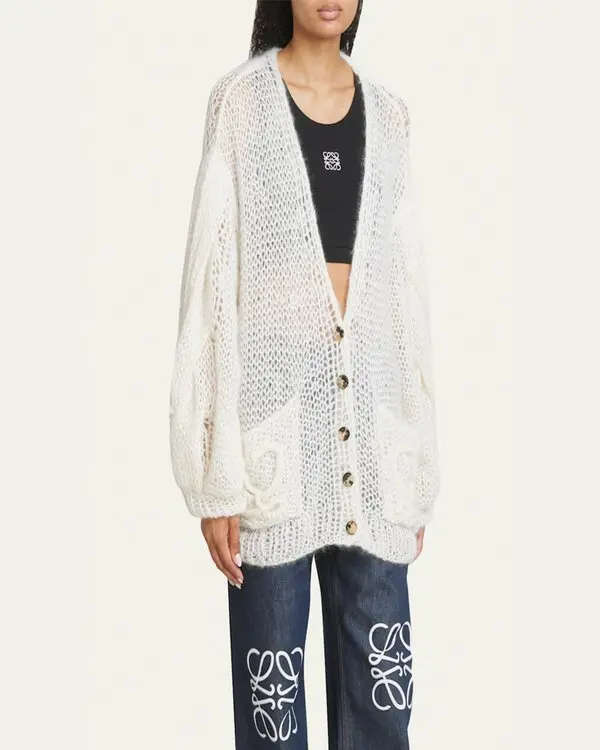 Loewe Mohair Oversize Anagram Cardigan - Ecru | Editorialist
