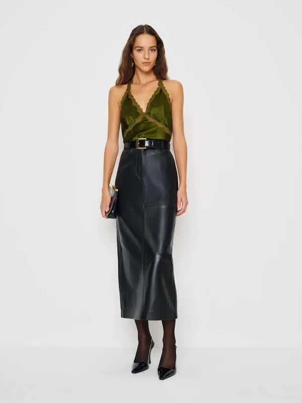 REFORMATION Monica Silk Top - Green