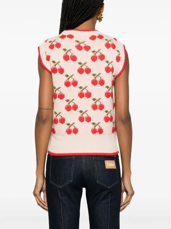 La DoubleJ Cherry Intarsia-knit Vest - White