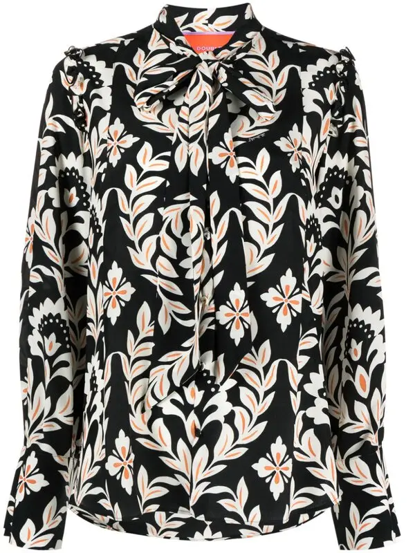 La DoubleJ Ascot Floral-print Silk Shirt - Black