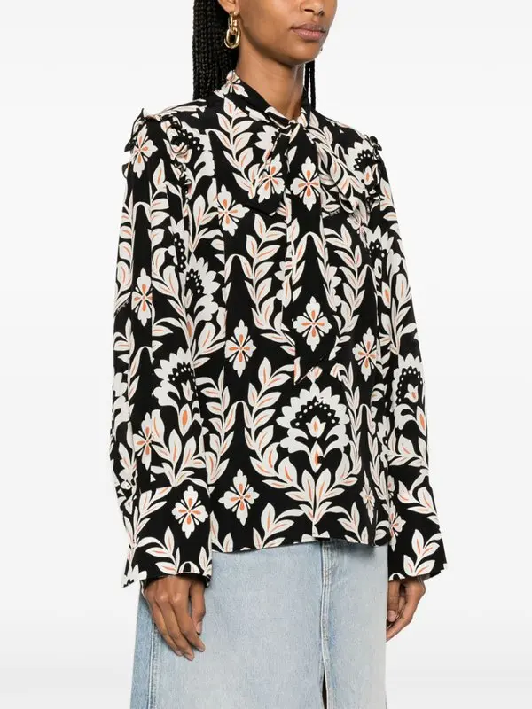 La DoubleJ Ascot Floral-print Silk Shirt - Black