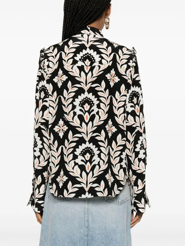 La DoubleJ Ascot Floral-print Silk Shirt - Black