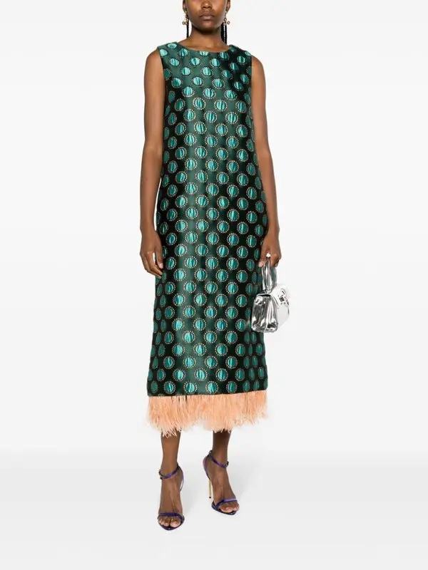 La DoubleJ Column Geometric-jacquard Midi Dress - Green
