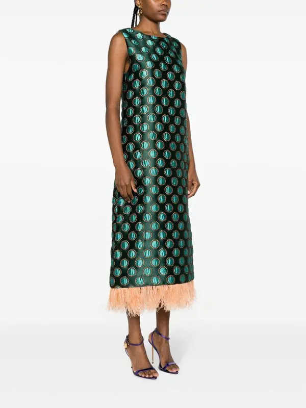 La DoubleJ Column Geometric-jacquard Midi Dress - Green