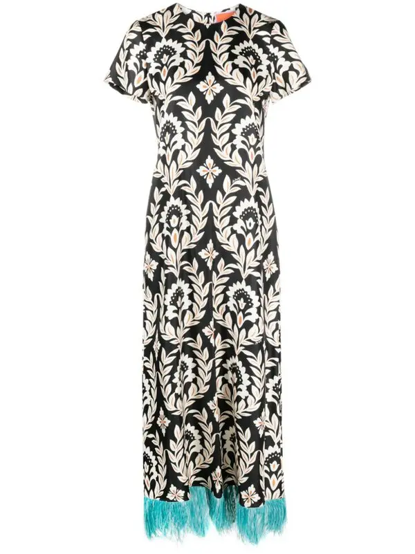 La DoubleJ Swing Feather-trim Dress - Black