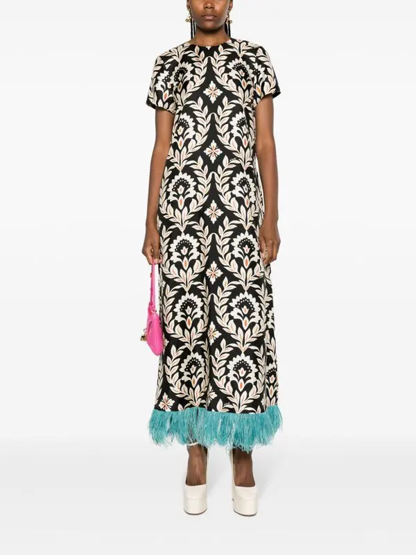 La DoubleJ Swing Feather-trim Dress - Black