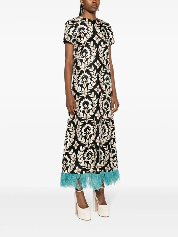 La DoubleJ Swing Feather-trim Dress - Black