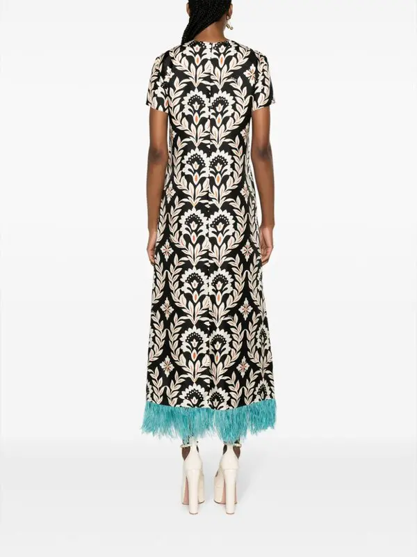 La DoubleJ Swing Feather-trim Dress - Black