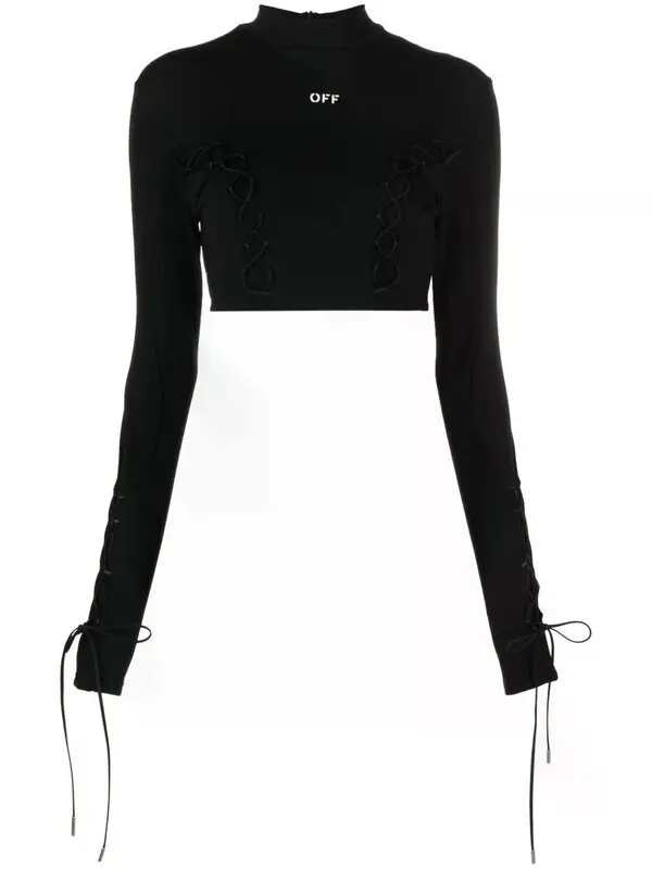 Off-White Lace-up Logo Crop Top - Black