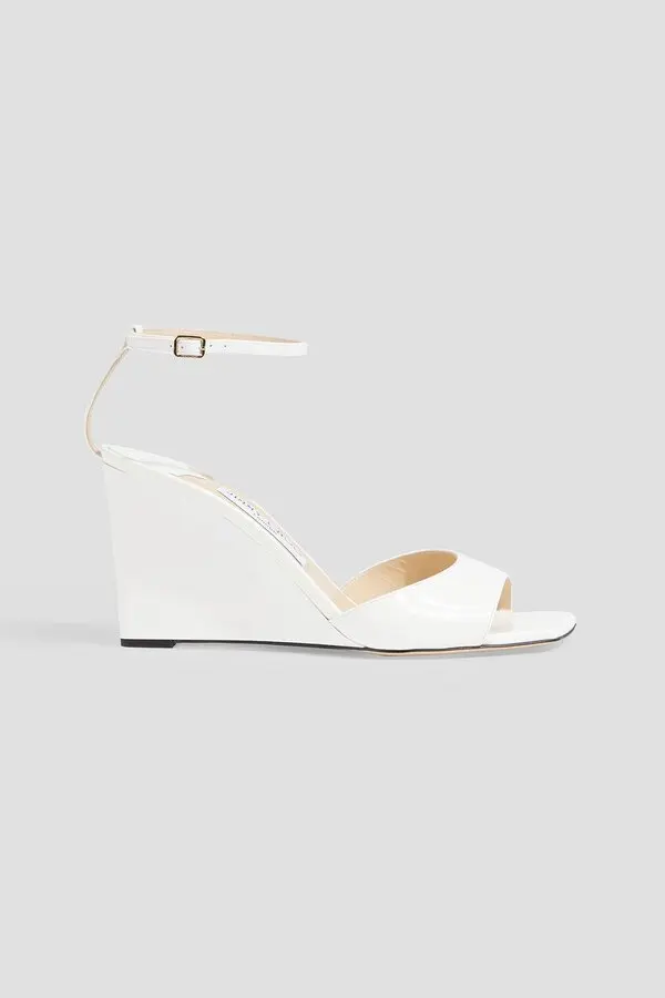 JIMMY CHOO Brien 85 Patent-leather Wedge Sandals - White