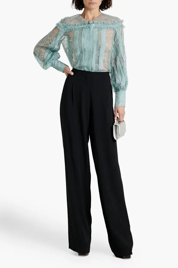 Zuhair Murad Sequin-embellished Crepe Wide-leg Pants - Black