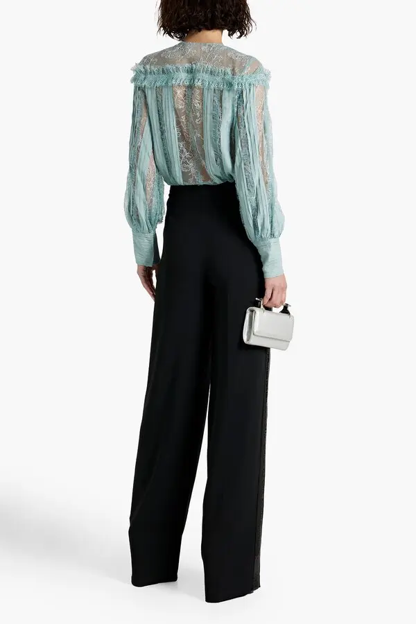 Zuhair Murad Sequin-embellished Crepe Wide-leg Pants - Black