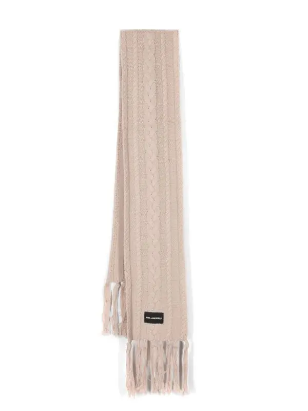 Karl Lagerfeld Logo-appliqué Cable-knit Scarf - Neutrals