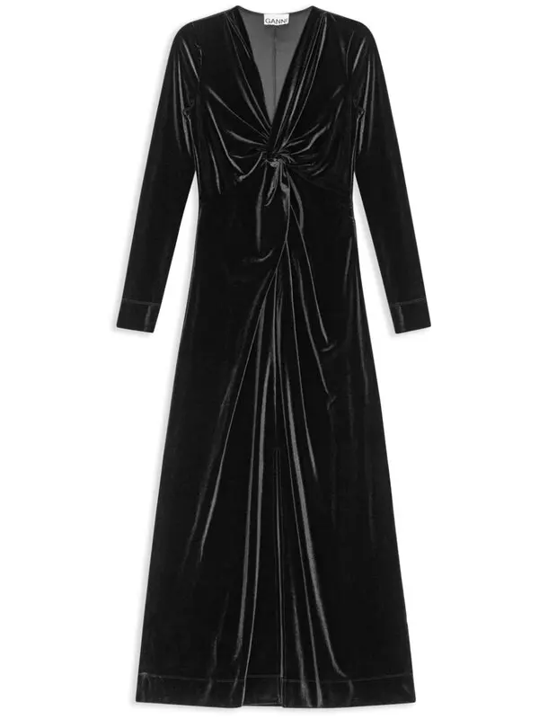 GANNI Ruched Velvet Maxi Dress