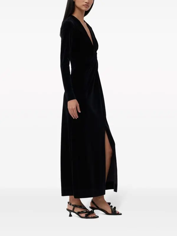 GANNI Ruched Velvet Maxi Dress