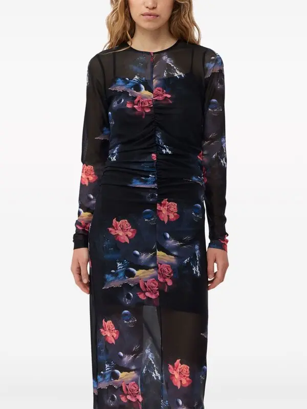 GANNI Floral-print Ruched Maxi Dress