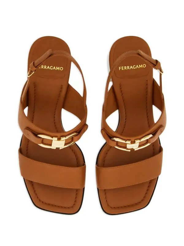 FERRAGAMO Gancini Buckle Leather Heeled Sandals