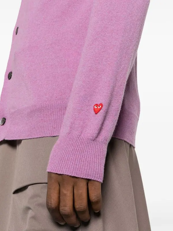Play Comme Des Garcon Heart-patch Wool Cardigan - Purple