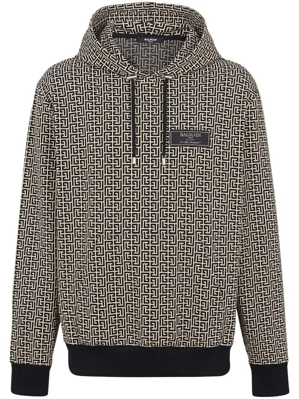 Balmain Monogram-jacquard Logo-appliqué Hoodie