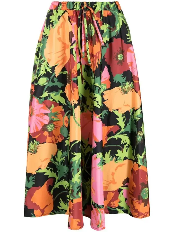 La DoubleJ Floral-print Midi Skirt - Black