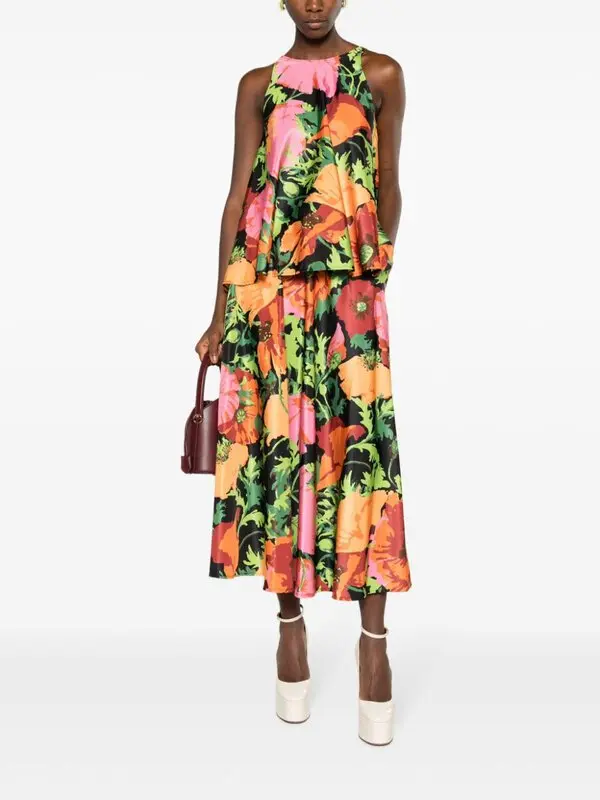 La DoubleJ Floral-print Midi Skirt - Black