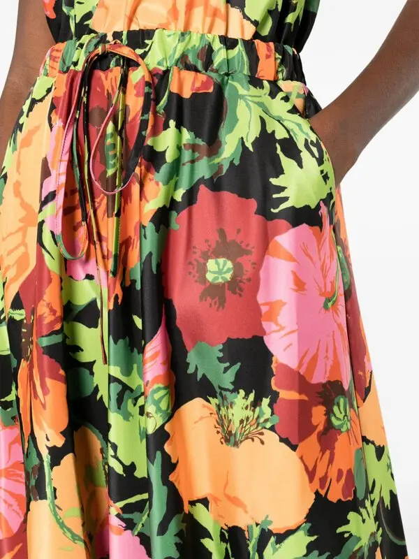 La DoubleJ Floral-print Midi Skirt - Black