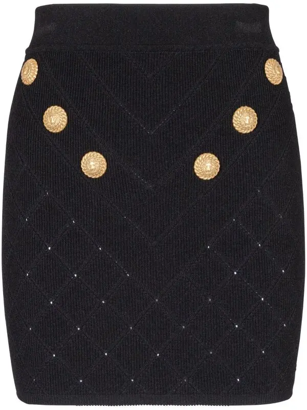 Balmain 6-button Fine-knit Mini Skirt - Black