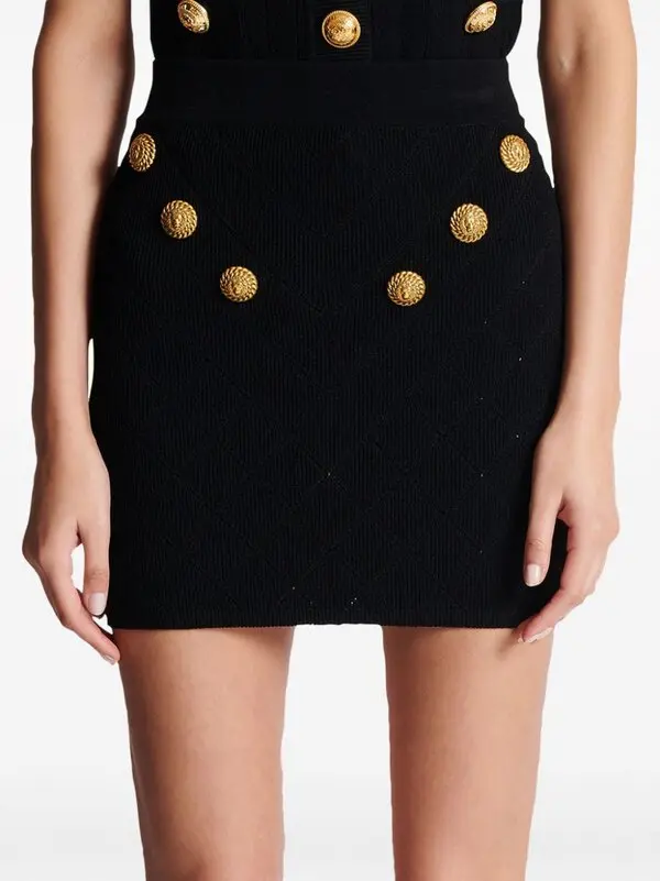 Balmain 6-button Fine-knit Mini Skirt - Black