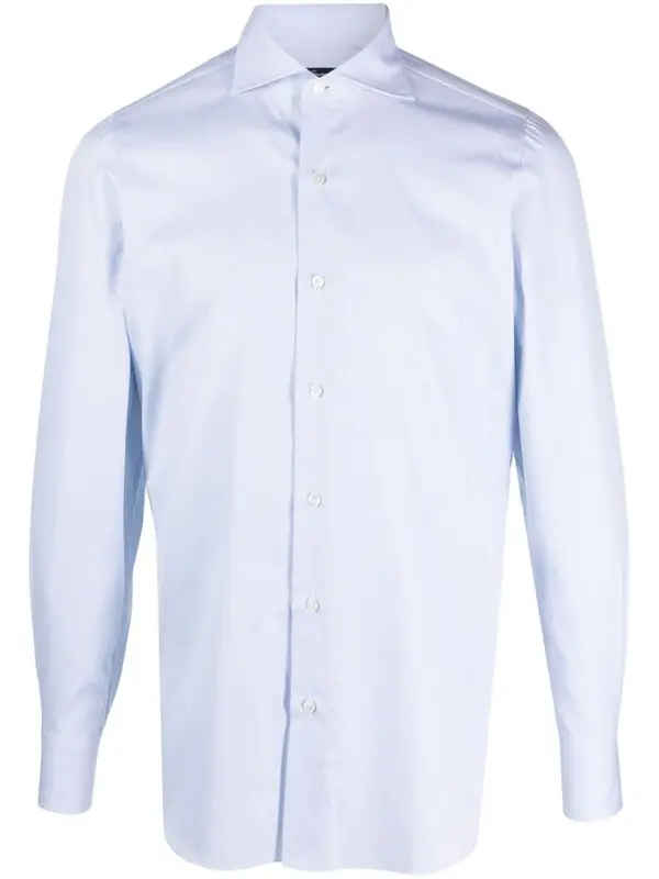 FINAMORE 1925 Spread-collar Cotton Shirt - Blue