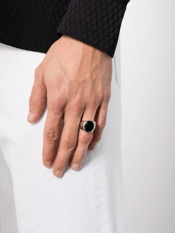 Tom Wood Oval Polished Onyx Ring - Silver