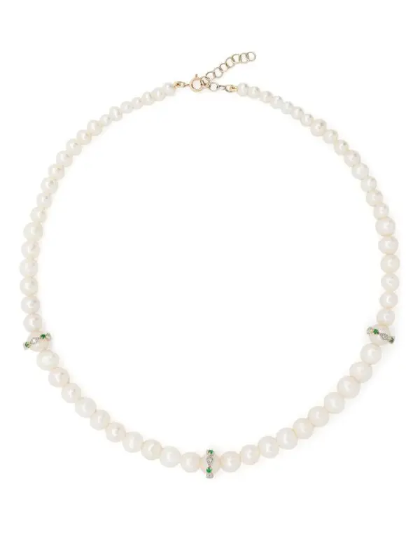 Pascale Monvoisin Chelsea N°2 Pearl, Diamond, And Emerald Necklace - White