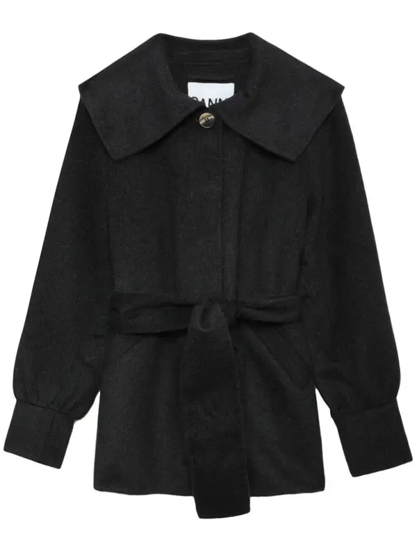 GANNI Belted-waist Wool-blend Jacket - Black