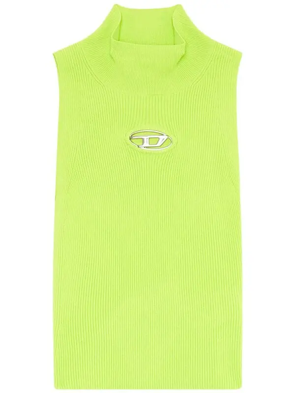 DIESEL® Ribbed Knit Mock Neck Top - Green