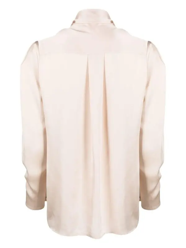 MERCI Light Beige Satin Attached Scarf Blouse