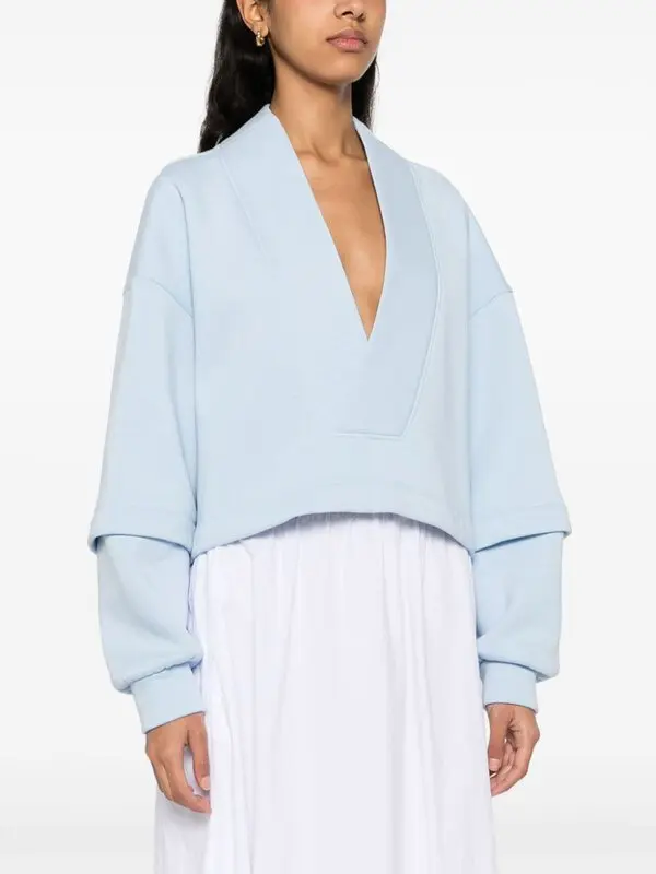 IOANA CIOLACU V-neck Cotton-blend Sweatshirt - Blue